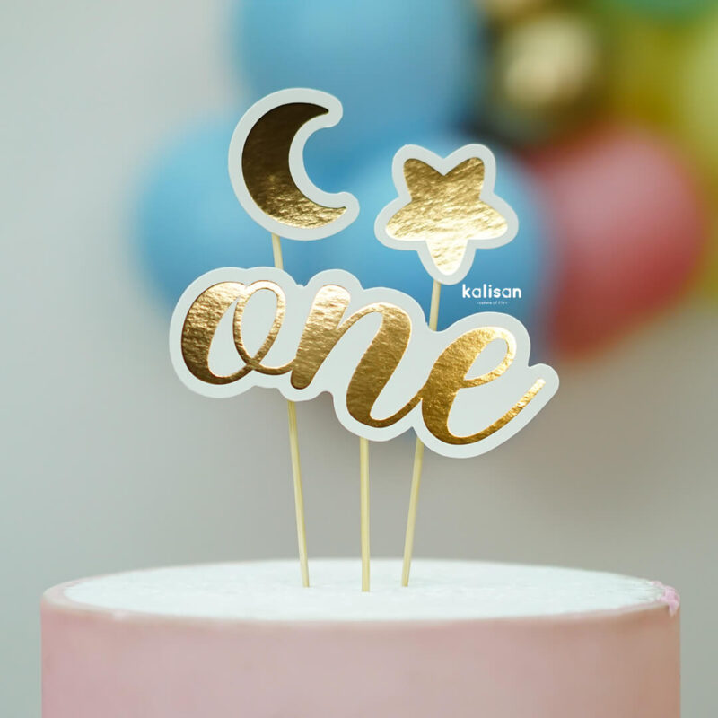 One Gold Cake Topper 3 Parça Pasta Süsleyici - Kalisan Balon