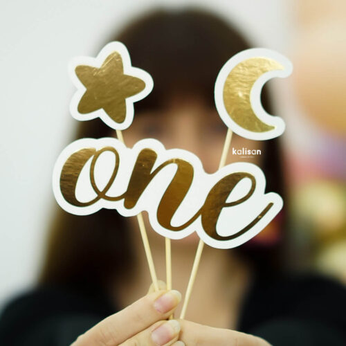 One Gold Cake Topper 3 Parça Pasta Süsleyici - Kalisan Balon